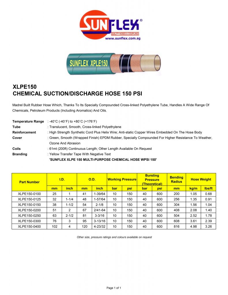 Sunflex Chemical Suction/Discharge Hose - Hitechcorp Ống Mềm Công Nghiệp